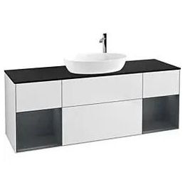 Villeroy & Boch Villeroy und Boch Finion Waschtischunterschrank G982HGMT 160cm, Abdeckplatte black matt, Emotion, Regale Midnight matt lacquer, White matt lacquer