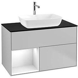 Villeroy & Boch Villeroy und Boch Finion Waschtischunterschrank G772GFGJ 100cm, Abdeckplatte black matt, Emotion, Regale Glossy white lacquer, Light grey matt