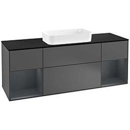 Villeroy & Boch Villeroy und Boch Finion Waschtischunterschrank F332HGGK 160x60,3cm, Abdeckplatte black matt, Regale Midnight matt lacquer, Anthracite matt