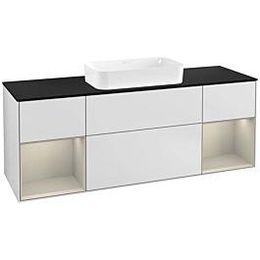 Villeroy & Boch Villeroy und Boch Finion Waschtischunterschrank F332HHMT 160x60,3cm, Abdeckplatte black matt, Regale sand matt lacquer, White matt lacquer