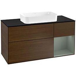 Villeroy & Boch Villeroy und Boch Finion Waschtischunterschrank G302GMGN 120cm, Abdeckplatte black matt, Emotion, Regal rechts Olive Matt Lacquer, Walnut veneer