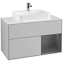 Villeroy & Boch Villeroy und Boch Finion Waschtischunterschrank F371GKGJ 100cm, Abdeckplatte white matt, Regal rechts Anthracite matt, Light grey matt