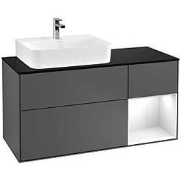 Villeroy & Boch Villeroy und Boch Finion Waschtischunterschrank F152GFGK 120cm, Abdeckplatte black matt, Regal rechts Glossy white lacquer, Anthracite matt