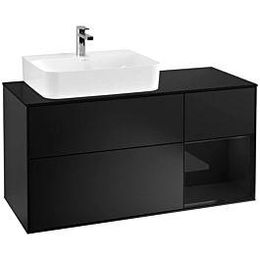 Villeroy & Boch Villeroy und Boch Finion Waschtischunterschrank F152PHPD 120cm, Abdeckplatte black matt, Regal rechts Glossy Black Lacquer, Black matt lacquer