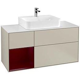 Villeroy & Boch Villeroy und Boch Finion Waschtischunterschrank G161HBHH 120cm, Abdeckplatte white matt, Emotion, Regal links Peony, Sand Matt Lacquer