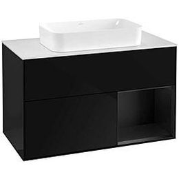 Villeroy & Boch Villeroy und Boch Finion Waschtischunterschrank F251PDPH 100x60,3cm, Abdeckplatte white matt, Regal rechts Black matt lacquer, Glossy Black Lacquer