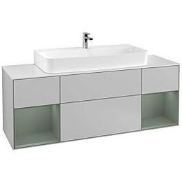 Villeroy & Boch Villeroy und Boch Finion Waschtischunterschrank G211GMGJ 160cm, Abdeckplatte white matt, Emotion, Regale Olive matt lacquer, Light grey matt