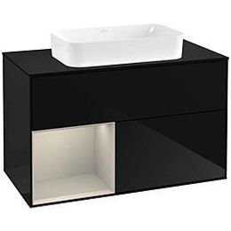 Villeroy & Boch Villeroy und Boch Finion Waschtischunterschrank F242HHPH 100x60,3cm, Abdeckplatte black matt, Regal links Sand Matt Lacquer, Glossy Black Lacquer