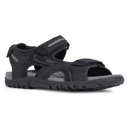 Sandale Geox "UOMO SANDAL STRADA", Herren, Gr. 43, schwarz (schwarz, grau), Lederimitat, sportlich, Schuhe, Sommerschuh, Klettschuh, Outdoorsandale, im Trekking-Look