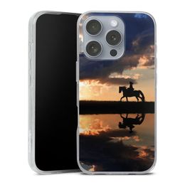 DeinDesign iPhone 16 Pro Handy Silikon H&uuml;lle Case transparent Handyh&uuml;lle Sunset Horseback Riding Horse Silikon Case