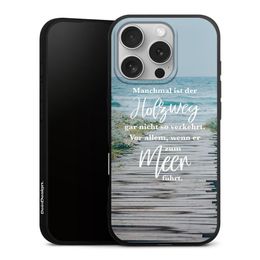 DeinDesign iPhone 16 Pro Handy Premium Silikon H&uuml;lle Handyh&uuml;lle schwarz Case Statement Beach Spruch Silikon Premium Case