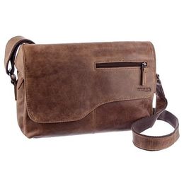 Messenger Bag GreenLand Nature "Montana" Gr. B/H/T: 36 cm x 26 cm x 10 cm, braun (dunkelbraun) Damen Taschen im Vintage Look