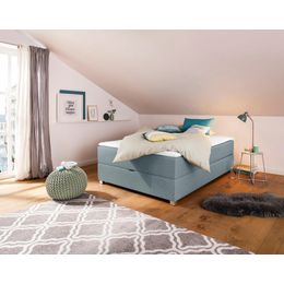 Boxbett Inosign "Alexis", blau (petrol), B:140cm L:220cm, Struktur fein (100% Polyester), Komplettbetten, ohne Kopfteil - ideal für Räume mit Dachschrägen; in 4 Breiten