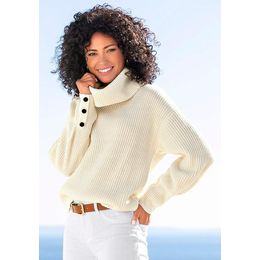 Lascana Rollkragenpullover beige Gr. 32/34 für Damen. Mit Zierknöpfe. Figurumspielend