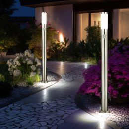 Globo Led Wegeleuchte mit Bewegungsmelder Außenstehleuchte Edelstahl Gartenlampe, 2 Außensteckdosen, 9W 500lm warmweiß, DxH 7,6 x 110 cm, 2er Set