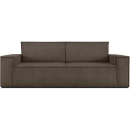 Napi Sofa 3 Sitzer, mit Schlaffunktion, in Pet Friendly Cord-Stoff, braun - Konsimo