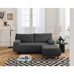 Cristal - 3-sitzer sofa - schlaffunktion und bettkasten und puff - cord - dunkelgrau