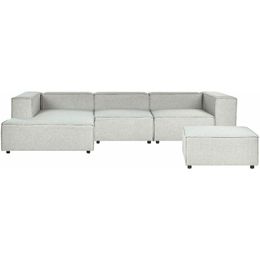 Beliani Ecksofa mit Ottomane Hellgrau Leinen L-förmig 3-Sitzer Modulsofa Rechtsseitig Wohnzimmermöbel Modern Wohnzimmer Salon Wohnecke Sitzecke