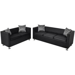 vidaXL - Sofa-Set Kunstleder 3-Sitzer und 2-Sitzer Schwarz