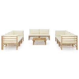 vidaXL 9-tlg. Garten-Lounge-Set mit Cremeweißen Kissen Bambus