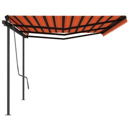 vidaXL Markise Automatisch Einziehbar mit Pfosten 6x3 m Orange Braun