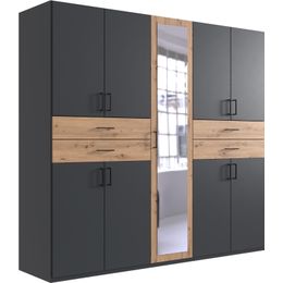 Drehtürenschrank wimex "Taiga Kleiderschrank mit Spiegel OTTOs Choice Topseller" Schränke Gr. B/H/T: 225 cm x 210 cm x 58 cm, 9 St., grau (graphit, artisan) mit Schubladen auf bequemer Höhe, TOPSELLER Bestseller