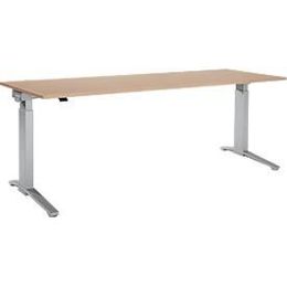 Schäfer Shop Schäfer Shop Genius Schreibtisch PLANOVA ERGOSTYLE, elektrisch höhenverstellbar, Rechteck, C-Fuß, B 2000 x T 800 x H 715-1182 mm, Eiche/weißaluminium