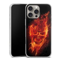 DeinDesign iPhone 16 Pro Max Handy Silikon H&uuml;lle Case transparent Handyh&uuml;lle Totenkopf Skull Fire Silikon Case