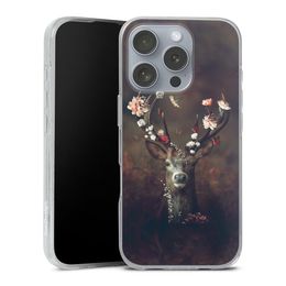 DeinDesign iPhone 16 Pro Handy Silikon H&uuml;lle Case transparent Handyh&uuml;lle Reindeer Flowers Rehe Silikon Case