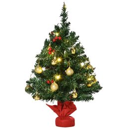 HOMCOM Weihnachtsbaum Christbaum mit Stechpalmenbeeren, Kugeln und LED-Lichtern