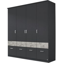 Kleiderschrank Rauch "Kleiderschrank Schrank Garderobe deckenhoher BREMEN" Schränke Gr. B/H/T: 181 cm x 199 cm x 58 cm, ohne Spiegel, 4 St., grau (graumetallic, betonfarben) in vielen Farben und Ausführungen MADE IN GERMANY