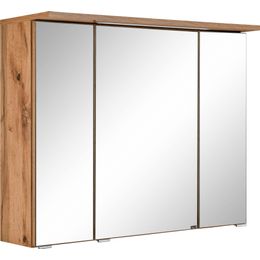 Spiegelschrank Welltime "Lucca" Schränke Gr. B/H/T: 80 cm x 66 cm x 20 cm, Mit Schalter und Steckdose, Türen mit Push-to-Open-Funktion, 3 St., braun (eichefarben) mit LED Beleuchtung