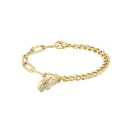 Armband Lacoste "Schmuck Edelstahl Ankerkette CROCODILE" Armbänder Gr. Edelstahl, goldfarben (gelbgoldfarben, kristallweiß, kristallweiß) Damen mit Glasstein