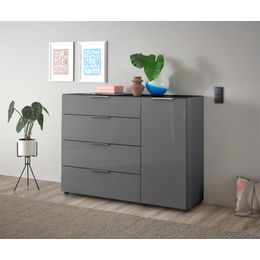 HBZ-MEBLE Sideboard HBZ "Santorin" Sideboards Gr. B/H/T: 135 cm x 99 cm x 40 cm, 4, grau (anthrazit) in weiß oder Anthrazit, Schrank mit Glasfront und Softclose