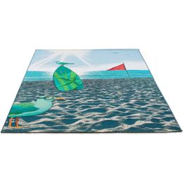 Teppich Sansibar "Rantum Beach SA-021" Teppiche Gr. B/L: 160 cm x 230 cm, 5 mm, 1 St., bunt Flachgewebe, modernes Design, Strand & Surfbrett, Outdoor geeignet