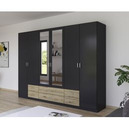 Kleiderschrank Rauch "Schrank Garderobe Wäscheschrank GAMMA in 3 Breiten" Schränke Gr. B/H/T: 271 cm x 210 cm x 54 cm, 6 St., grau (graumetallic, eiche artisan) viel Stauraum mit 6 Schubladen, Spiegel TOPSELLER MADE IN GERMANY