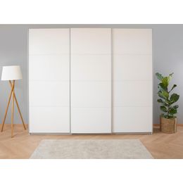 Schwebetürenschrank Rauch "Kleiderschrank Schrank Garderobe KOLUNA mit Dekor-Front" Schränke Gr. B/H/T: 271 cm x 229 cm x 62 cm, 3 St., weiß (alpinweiß) inkl. 2 Innenschubladen sowie extra Einlegeböden MADE IN GERMANY