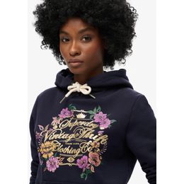 Kapuzensweatshirt Superdry "FLORAL GRAPHIC LOGO HOODIE" Gr. L, blau (truest navy) Damen Sweatshirts