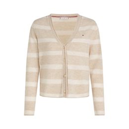 Strickjacke Tommy Hilfiger "SOFT WOOL V-NK CARDIGAN" Gr. L (40), classic beige htr, ivory petal htr Damen Strickjacken mit V-Ausschnitt, 100% Wolle