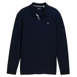 Tom Tailor Herren Langärmliges Piqué Poloshirt, blau, Uni, Gr. M