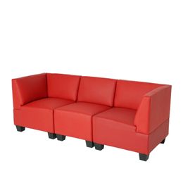 MCW Modular 3-Sitzer Sofa Couch Moncalieri, Kunstleder ~ rot, hohe Armlehnen