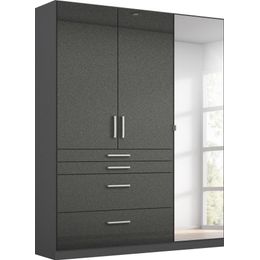 Drehtürenschrank Rauch "Kleiderschrank Schrank Garderobe Garderobenschrank Topseller HOMBURG" Schränke Gr. B/H/T: 136 cm x 197 cm x 54 cm, 3 St., grau (graumetallic, hochglanz effektgrau) mit Spiegel, oberer Schubkasten Einteilung MADE IN GERMANY