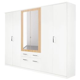 Kleiderschrank Rauch "Drehtürenschrank Schrank Garderobe BURANO" Schränke Gr. B/H/T: 271 cm x 212 cm x 58 cm, 6 St., weiß (alpinweiß, eiche sonoma) mit Schubladen und Spiegelumrandung in Farbabsetzung MADE IN GERMANY