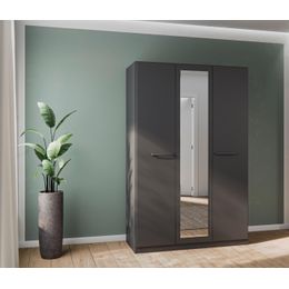 Drehtürenschrank Rauch "Kleiderschrank Schrank Garderobe Garderobenschrank Stauraumwunder MODI" Schränke Gr. B/H/T: 136 cm x 210 cm x 54 cm, Mit Spiegel, grau (graumetallic) inkl. Stoff-Organizer mit 6 Fächern optionaler Spiegel MADE IN GERMANY