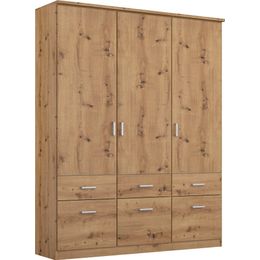 Kleiderschrank Rauch "Kleiderschrank Schrank Garderobe deckenhoher BREMEN" Schränke Gr. B/H/T: 136 cm x 199 cm x 58 cm, ohne Spiegel, 3 St., braun (eiche artisan) in vielen Farben und Ausführungen MADE IN GERMANY