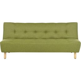 Beliani 3-Sitzer Sofa Grün Stoffbezug Gesteppt mit Schlaffunktion Hohe Holzbeine Retro-Design Wohnzimmer Ausstattung Schlafsofa Polstersofa Couch