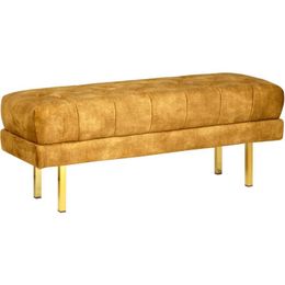 Beliani Bettbank Senfgelb aus Samtstoff Gesteppt Knopfheftung 117 cm mit Goldenen Beinen Elegant Sitzbank für Schlafzimmer Flur Garderobe Wohnzimmer