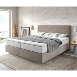 DeLife Boxspringbett Dream-Well 180x200 cm Mikrofaser Beige mit TFK Matratze und Visco Topper, Boxspringbetten