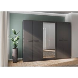 Drehtürenschrank Rauch "Kleiderschrank Schrank Garderobe Garderobenschrank Stauraumwunder MODI" Schränke Gr. B/H/T: 271 cm x 210 cm x 54 cm, Mit Spiegel, grau (graumetallic) inkl. Stoff-Organizer mit 6 Fächern optionaler Spiegel MADE IN GERMANY