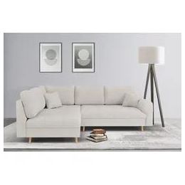 Ecksofa Home Affaire "CHARRE incl. 3 Zierkissen" Sofas Gr. B/H/T: 231cm x 81cm x 161cm, Struktur weich, Ottomane links, beige (creme) L-Form, feine Steppung, lose Rückenkissen, auch in Cord und Bouclé